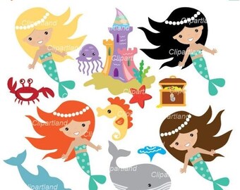 Little mermaids digital clip art set | Etsy