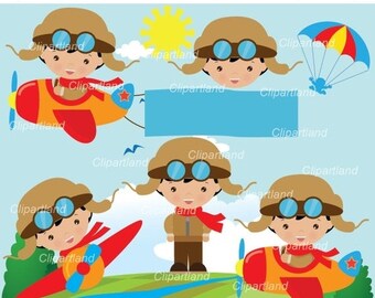 Pilot Clipart Pilot Graphic COMMERCIAL USE Aviator Clipart | Etsy