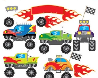 Monster Truck Clipart Big Truck Clip Art Car Racing Clipart | Etsy