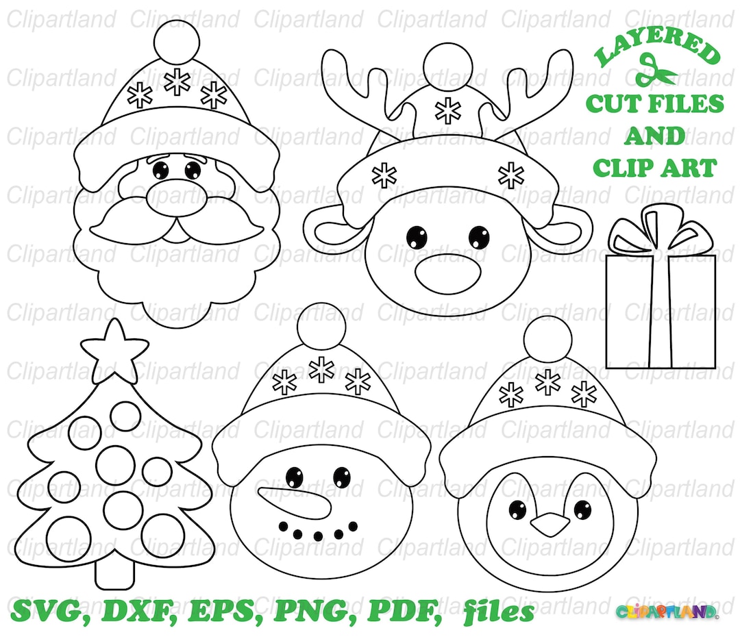 INSTANT Download. Cute Christmas Faces Bundle Cut Files and Clip Art ...