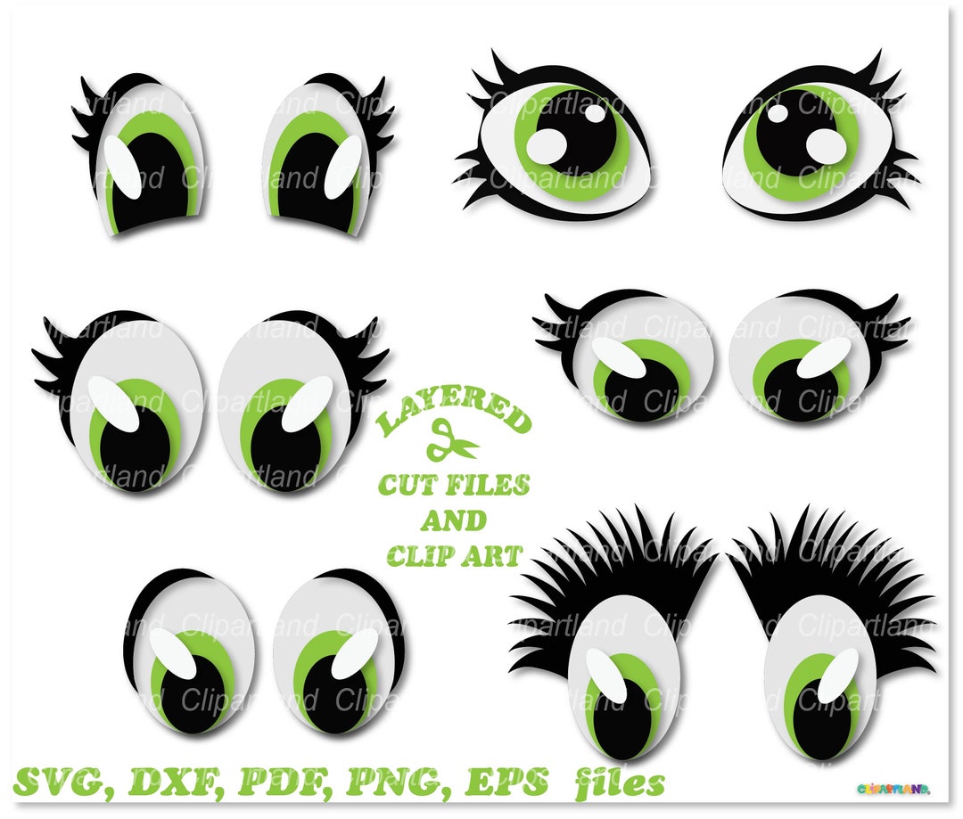 INSTANT Download. Cute Cartoon Green Eyes Cut Files and Clip Art ...