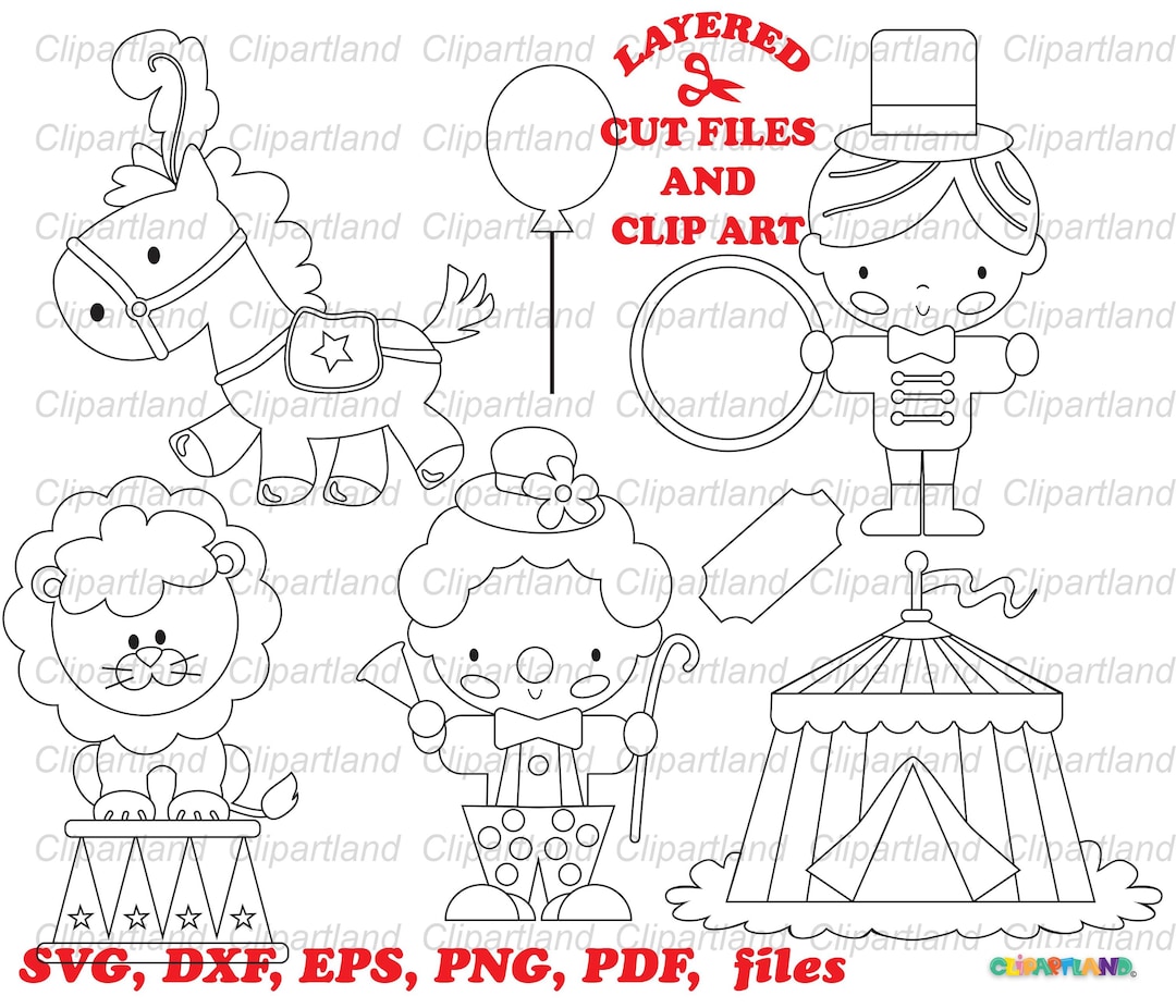 INSTANT Download. Cute Retro Circus Outline Bundle Cut File and Clip ...