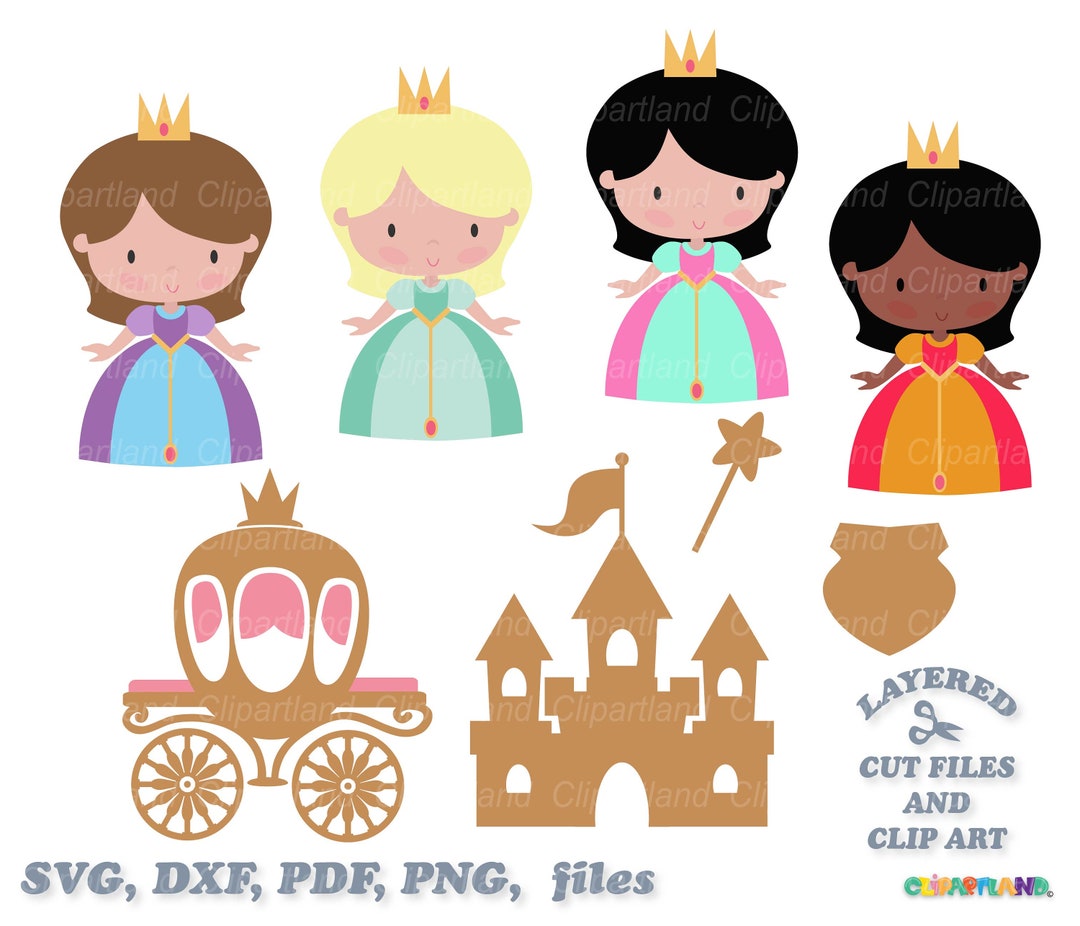 INSTANT Download. Cute Princess Girl Set Svg Cut File and Clip Art ...
