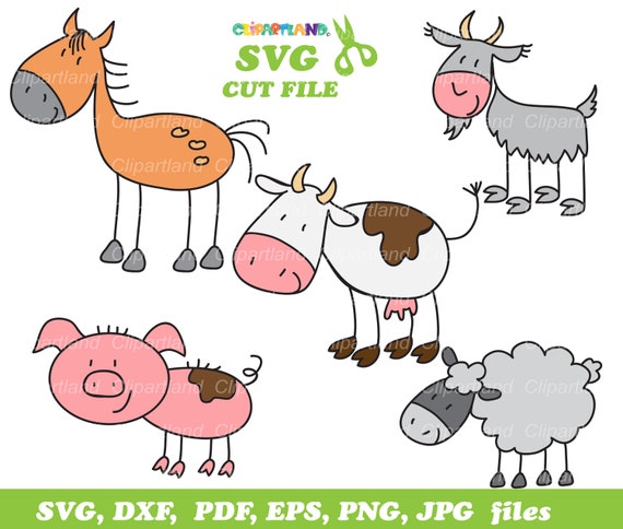 INSTANT Download. Stick figure farm animals svg cut files and | Etsy