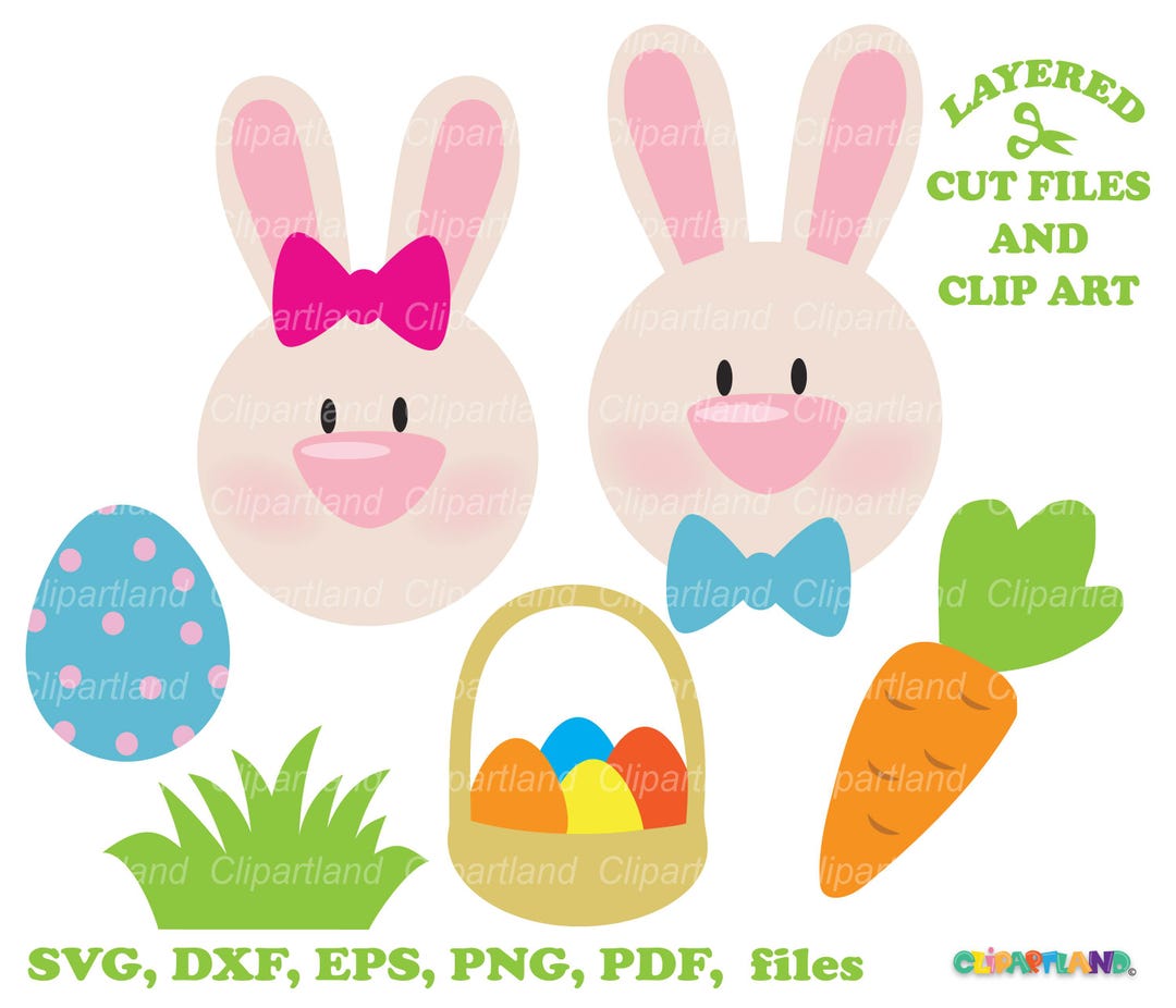 INSTANT Download. Cute Easter Bunny Face Cut File and Clip Art ...
