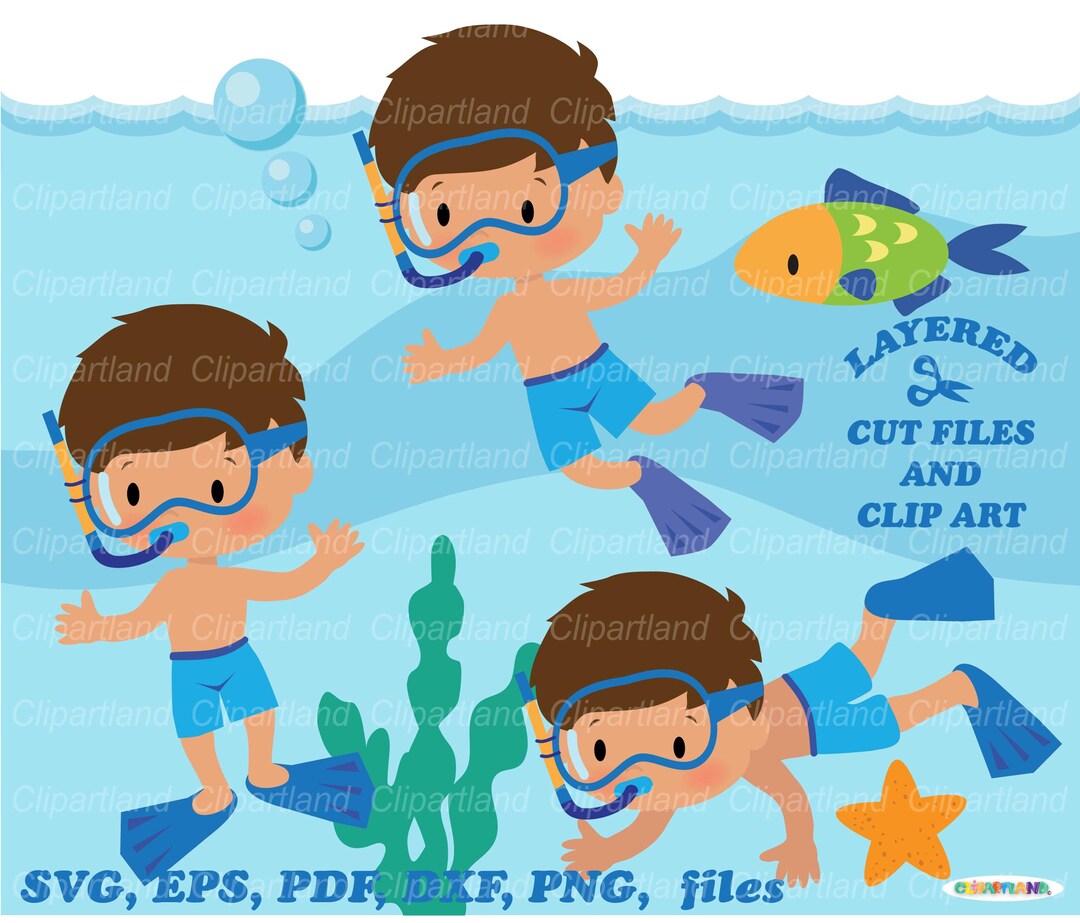 INSTANT Download. Cute Snorkeling Boy Svg Cut File and Clip Art ...