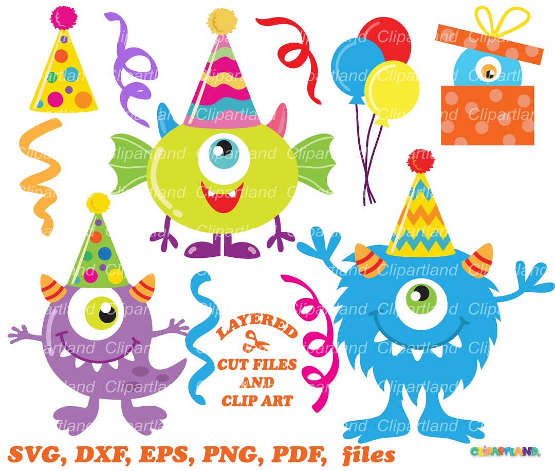 INSTANT Download. Cute Birthday Monster Bundle Cut File and Clip Art ...