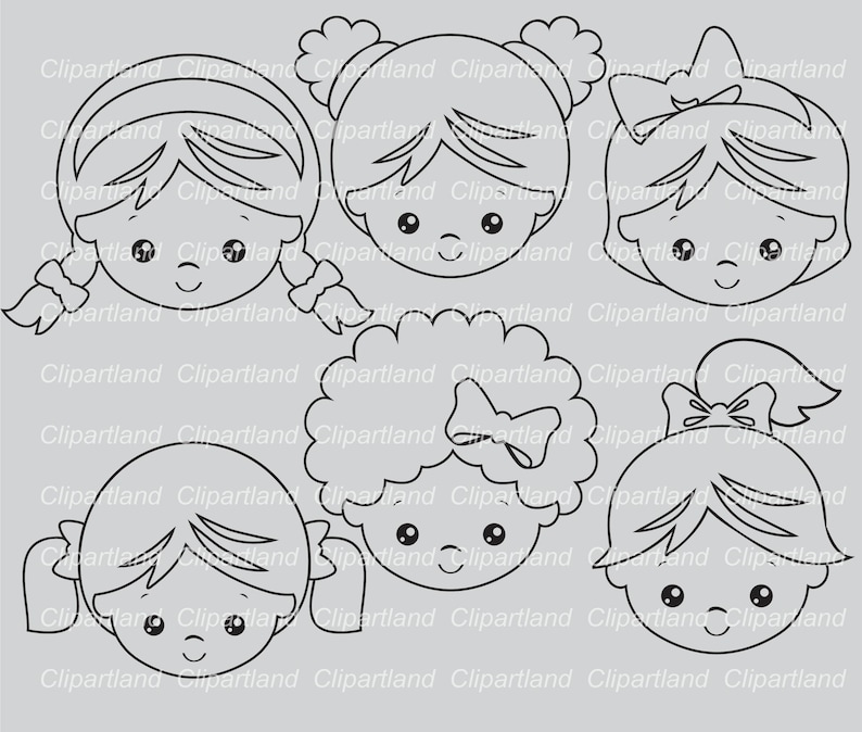 INSTANT Download. Cute Girl Face Svg Cut Files and Clip Art. Hairstyle ...