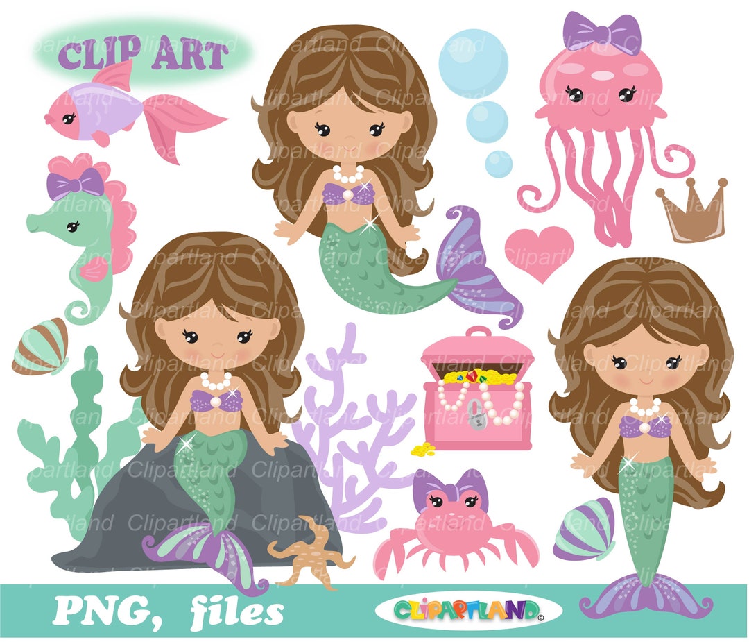 INSTANT Download. Cute Mermaids Clip Art. Personal and Commercial Use ...