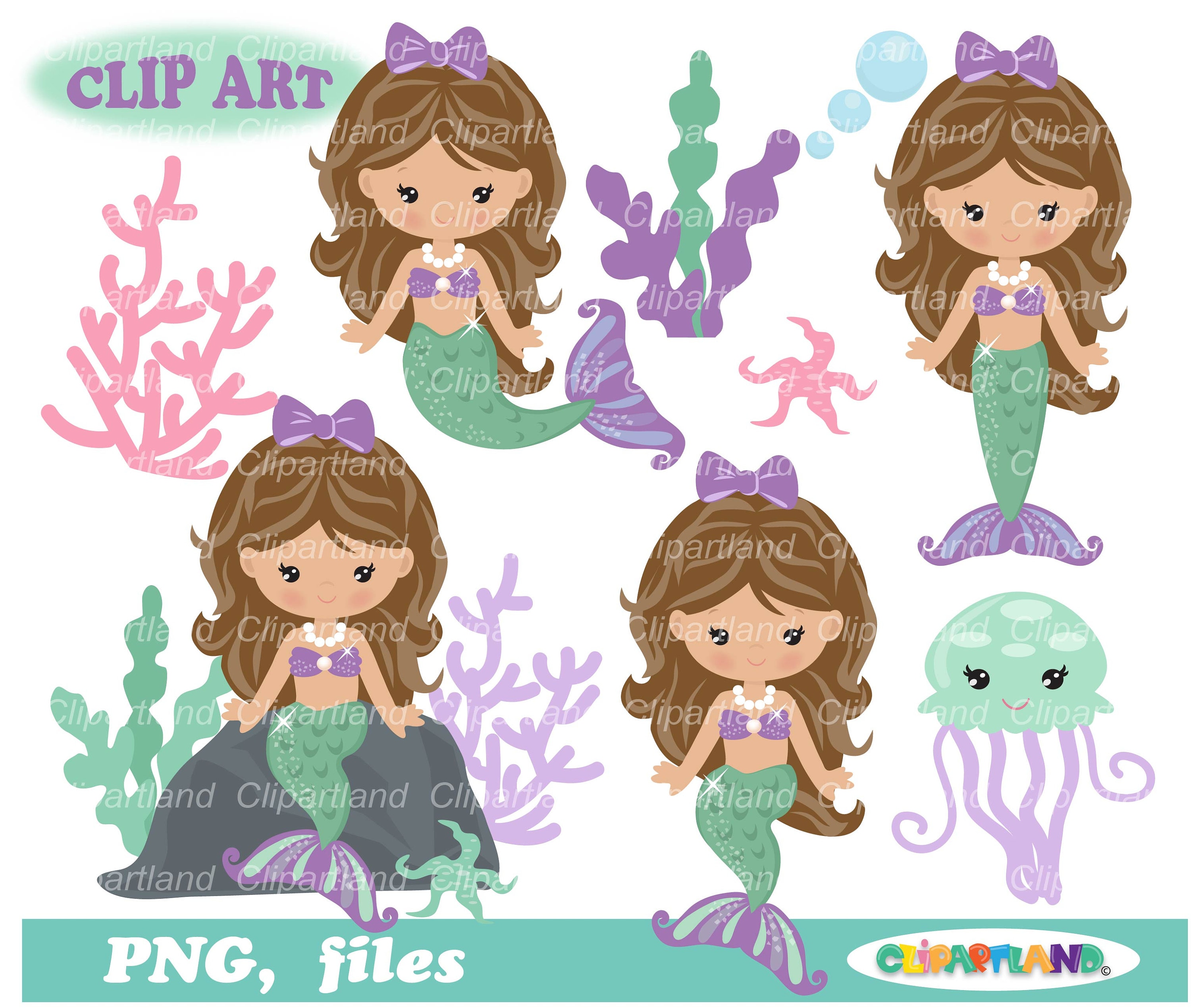 INSTANT Download. Cute Mermaids Clip Art. Personal and Commercial Use ...