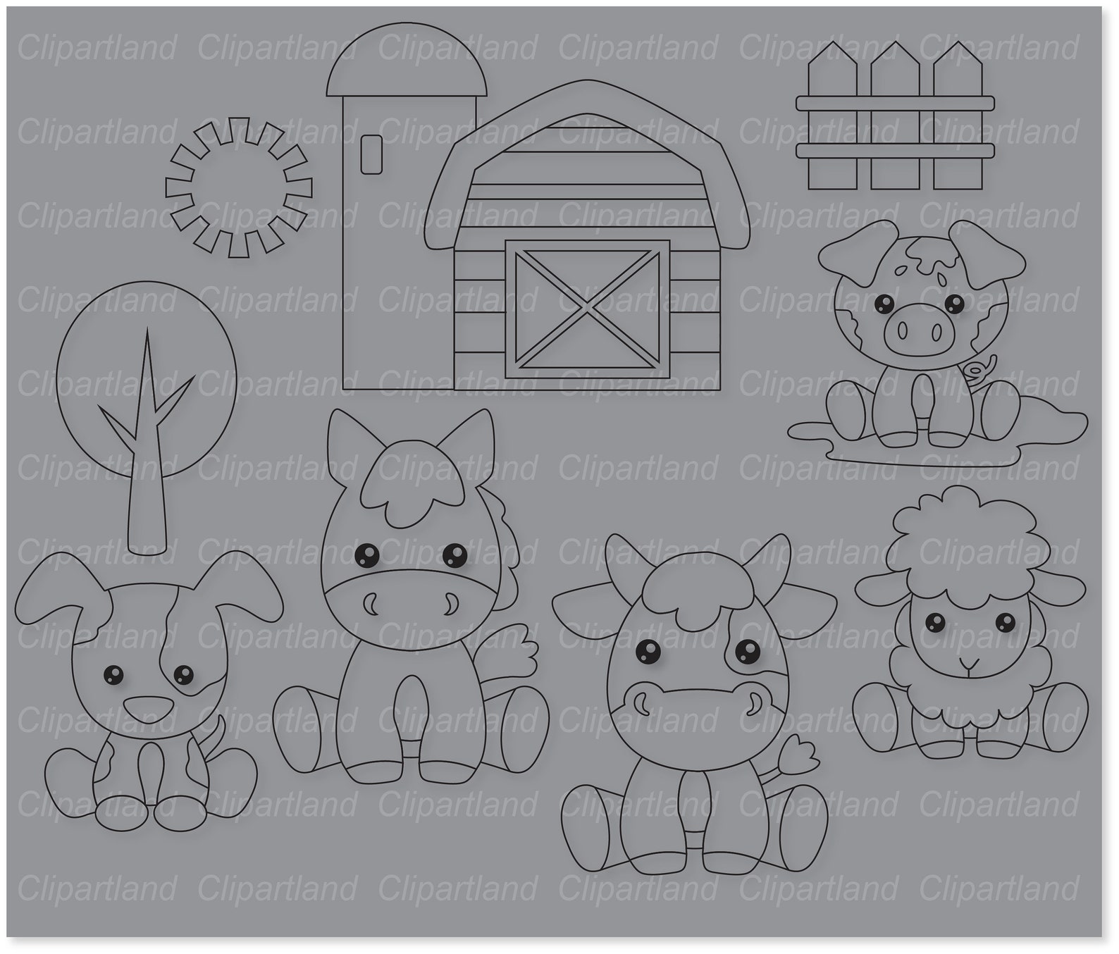 Farm Animals Digital Stamps, Cut Files & Clipart (svg, Pdf, Png, Dxf ...