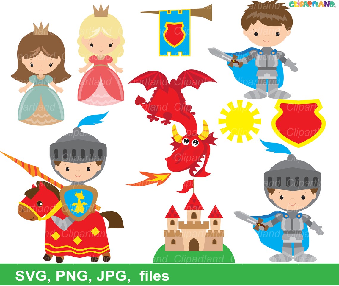 INSTANT Download. Knight Princess and Dragon Clip Art. Svg | Etsy