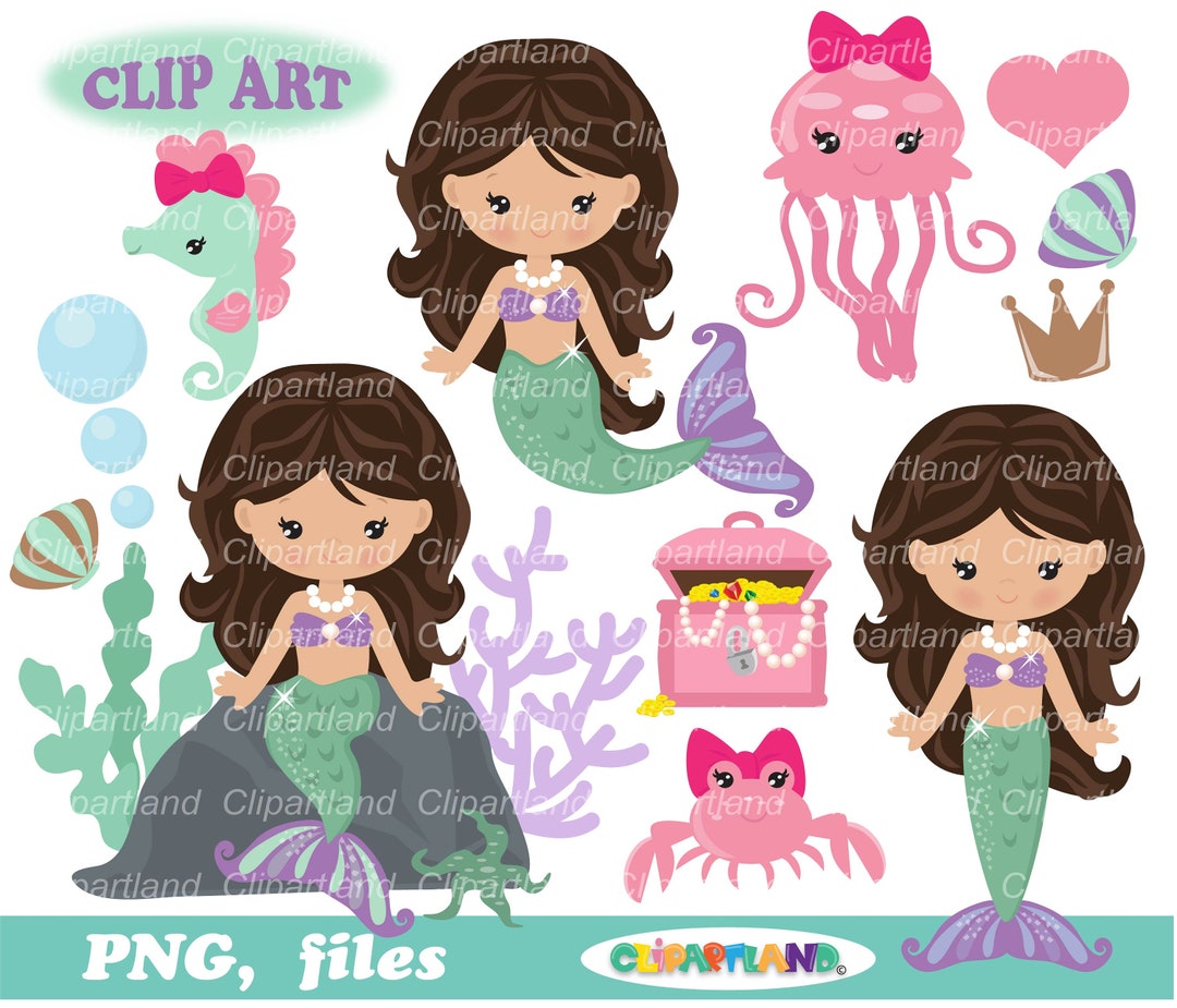 INSTANT Download. Cute Mermaids Clip Art. Personal and Commercial Use ...