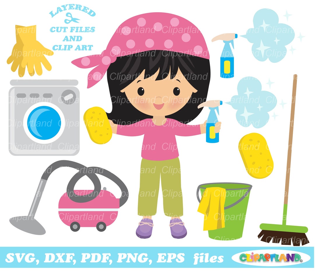 INSTANT Download. Cleaning Girl Svg Cut File and Clip Art. Commercial ...