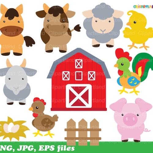 Farm Animals Clipart Cute Farm Animals Clip Art farm Clipart | Etsy UK