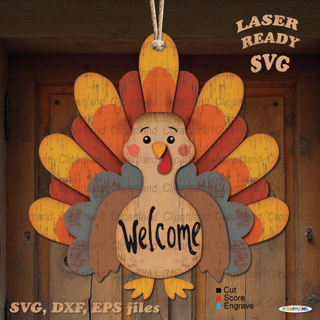 INSTANT Download. Cute Turkey Door Hanger Svg Cut File for Laser ...