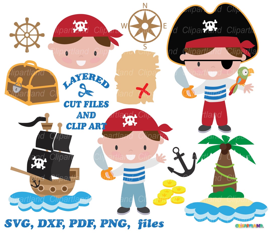 INSTANT Download. Cute Pirate Crew With Captain Cut File and Clip Art ...