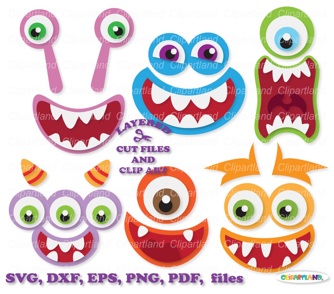 INSTANT Download. Cute Cartoon Monster Faces Cut Files and Clip Art ...