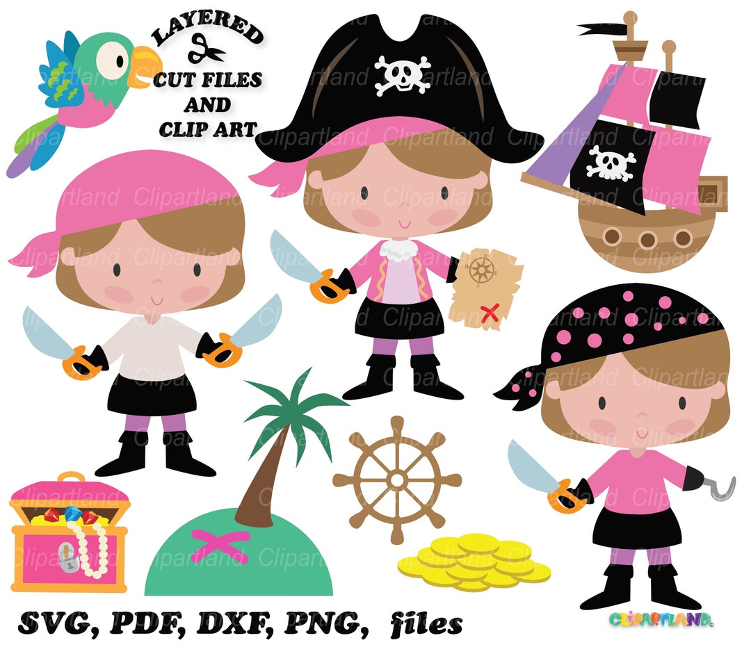INSTANT Download. Cute Pirate Girl Set Svg Cut File and Clip Art ...