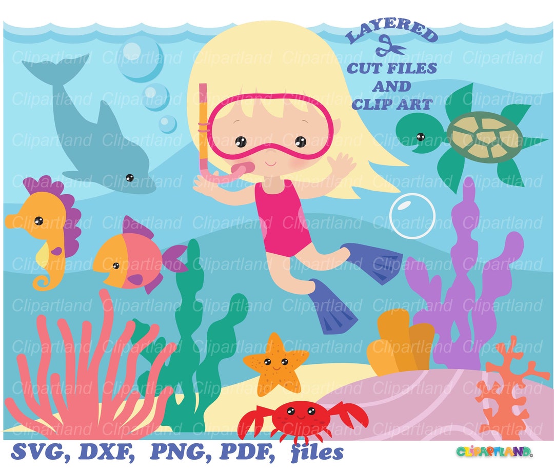INSTANT Download. Little Snorkeling Girl Cut File and Clip Art ...