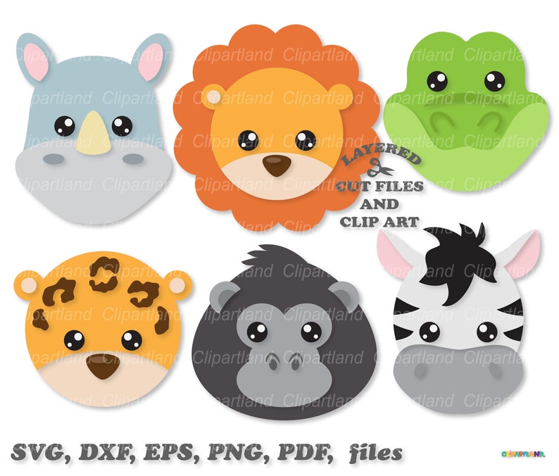 INSTANT Download. Jungle Animal Face Svg Cut File and Clip Art ...