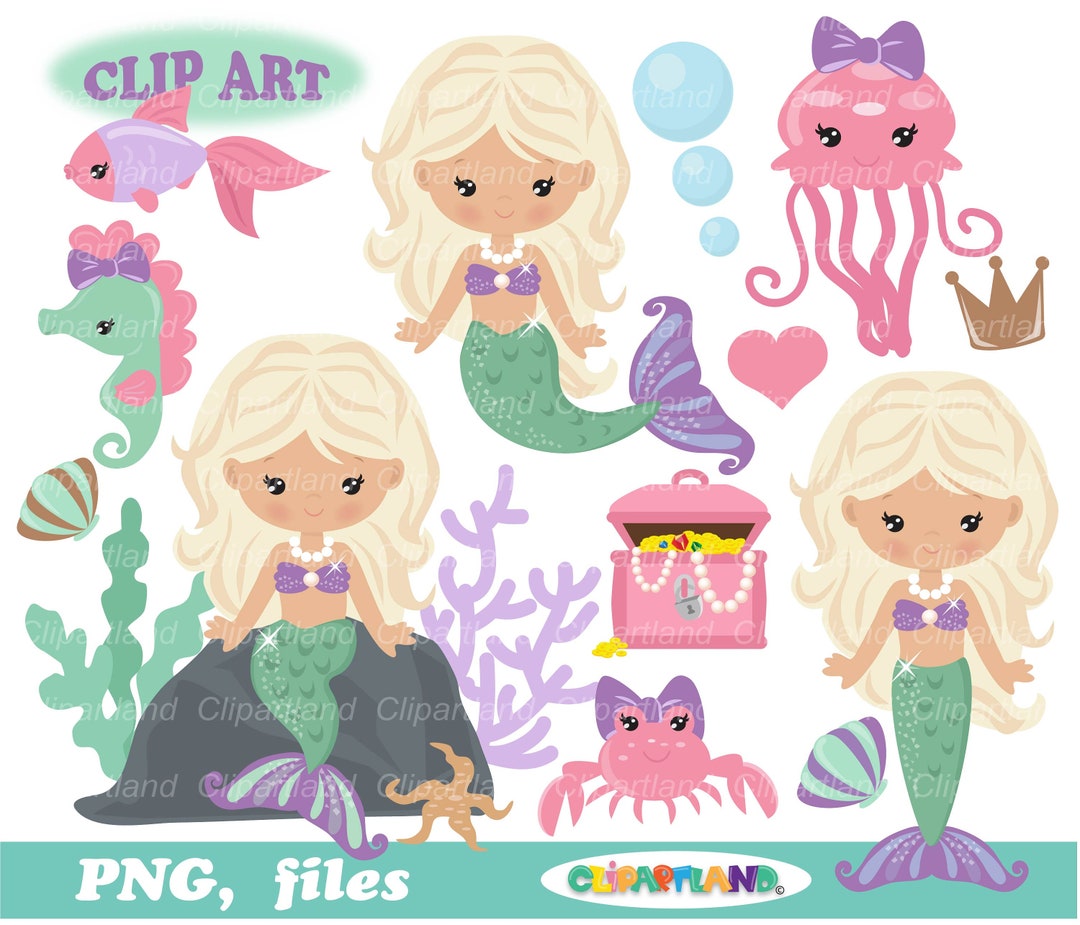 INSTANT Download. Cute Mermaids Clip Art. Personal and Commercial Use ...