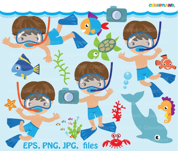 INSTANT DOWNLOAD. Snorkeling Boy Clip Art. Diver Clip Art. - Etsy
