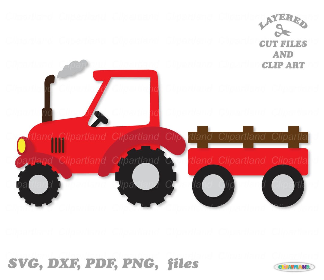 Red Farm Tractor & Wagon Clipart (svg, Png, Pdf, Dxf) (digital Download ...