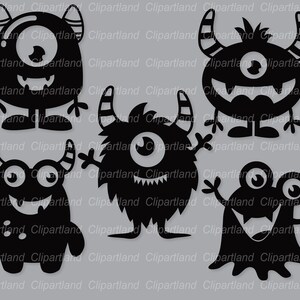 INSTANT Download. Cute Monster Silhouette Cut Files and Clip Art ...