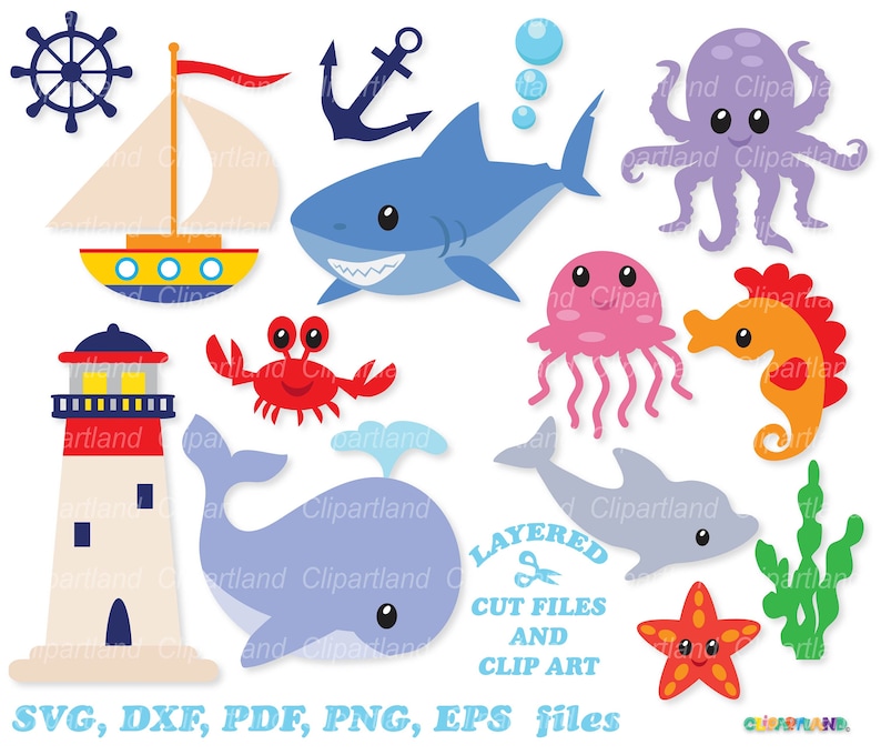 Cute Sea Animals SVG Cut File & Clipart (commercial License) - Etsy