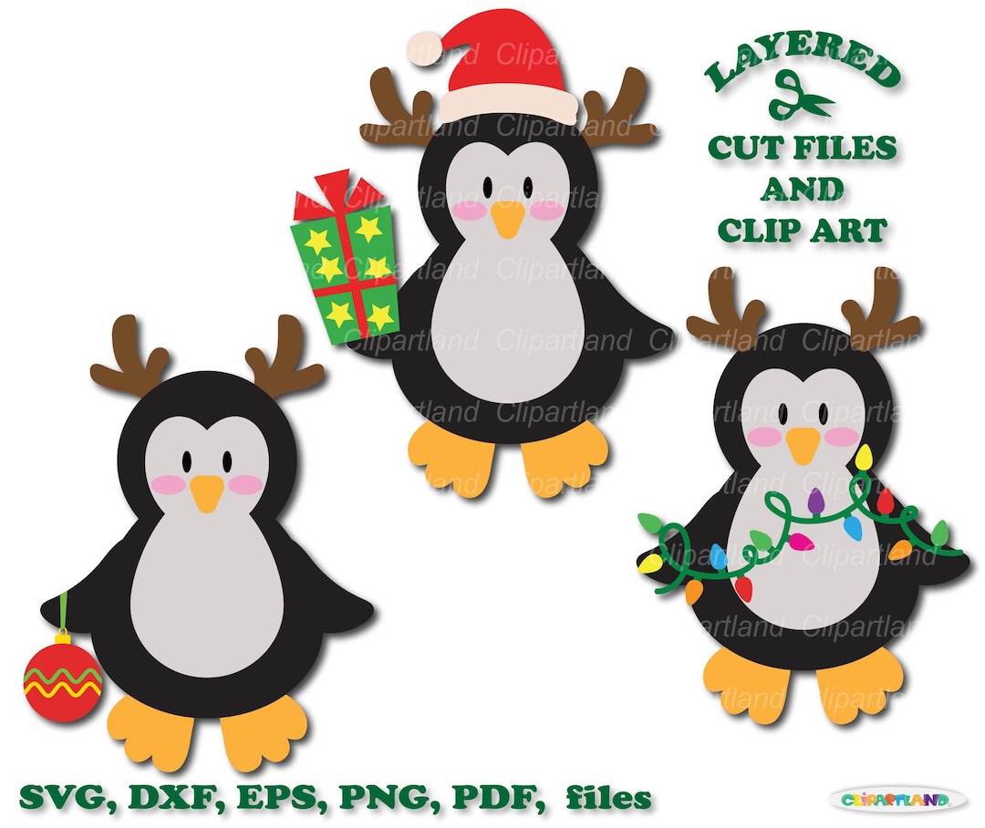 INSTANT Download. Cute Christmas Penguins Bundle Cut Files and Clip Art ...