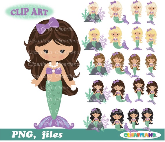INSTANT Download. Cute Mermaids Clip Art. Different Hair | Etsy