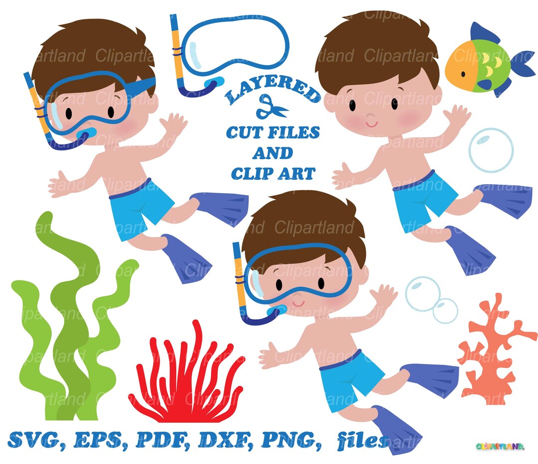 INSTANT Download. Cute Snorkeling Boy Svg Cut File and Clip Art ...