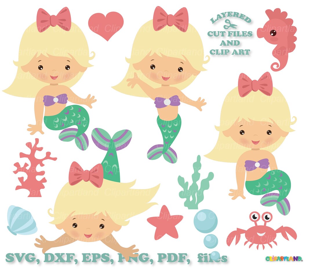 INSTANT Download. Cute Blonde Mermaids Bundle Cut File and Clip Art ...