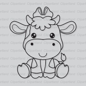 INSTANT Download. Cute Sitting Baby Cow Outline Svg Cut Files and Clip ...