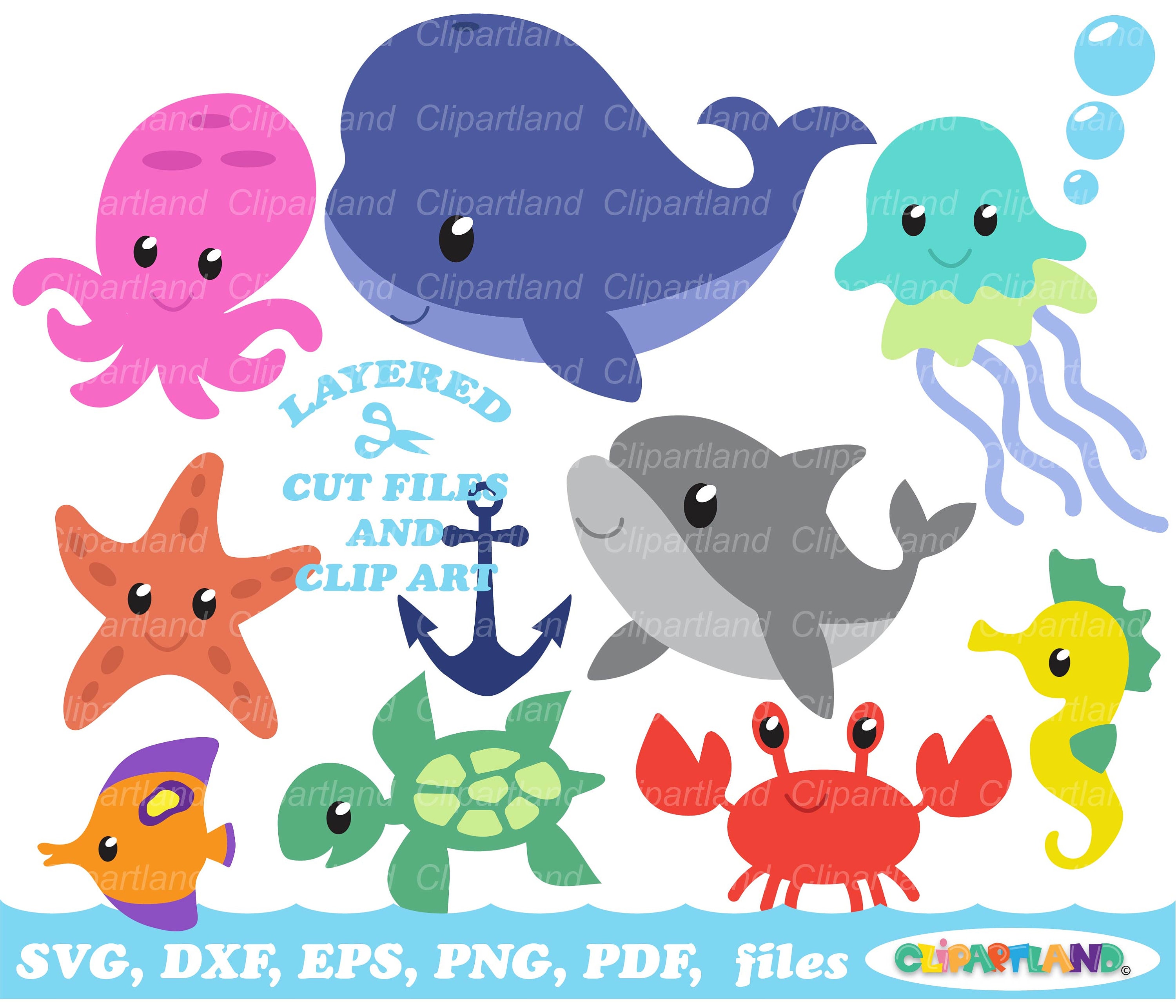 INSTANT Download. Cute Sea Animals Svg Cut File and Clip Art ...