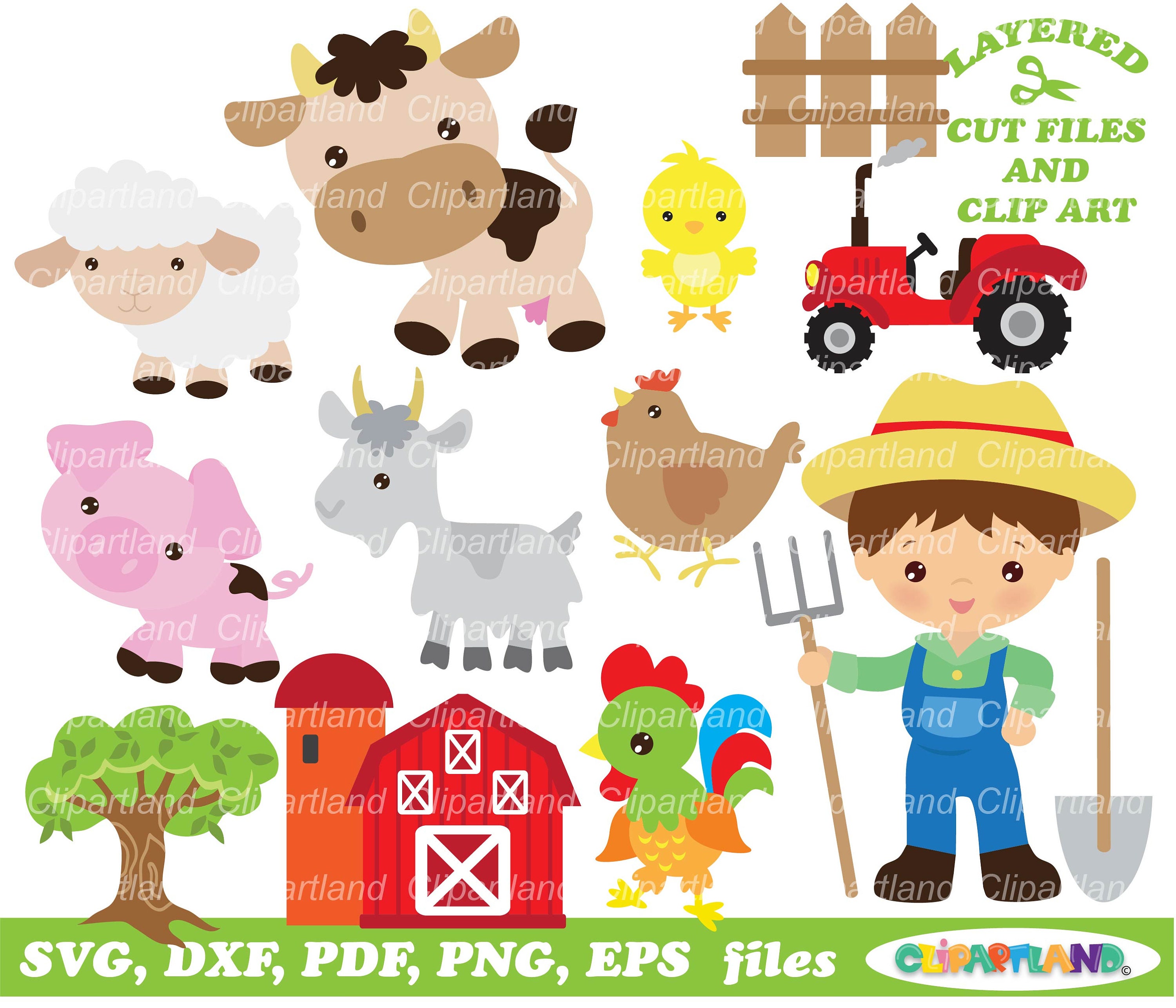 INSTANT Download. Cute Farmer Boy and Farm Animals Cut Files and Clip ...