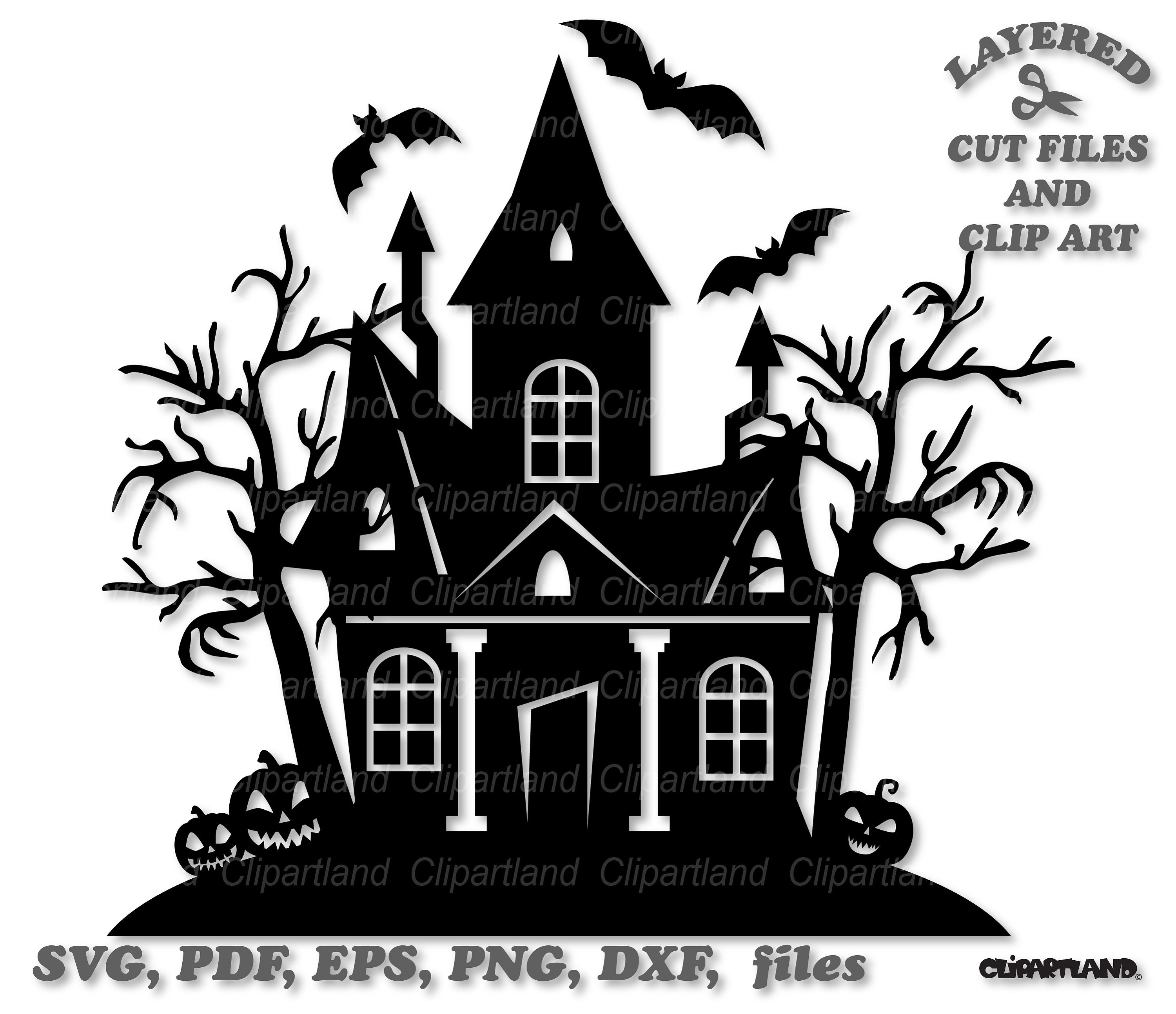 Horror House Clipart Black&white