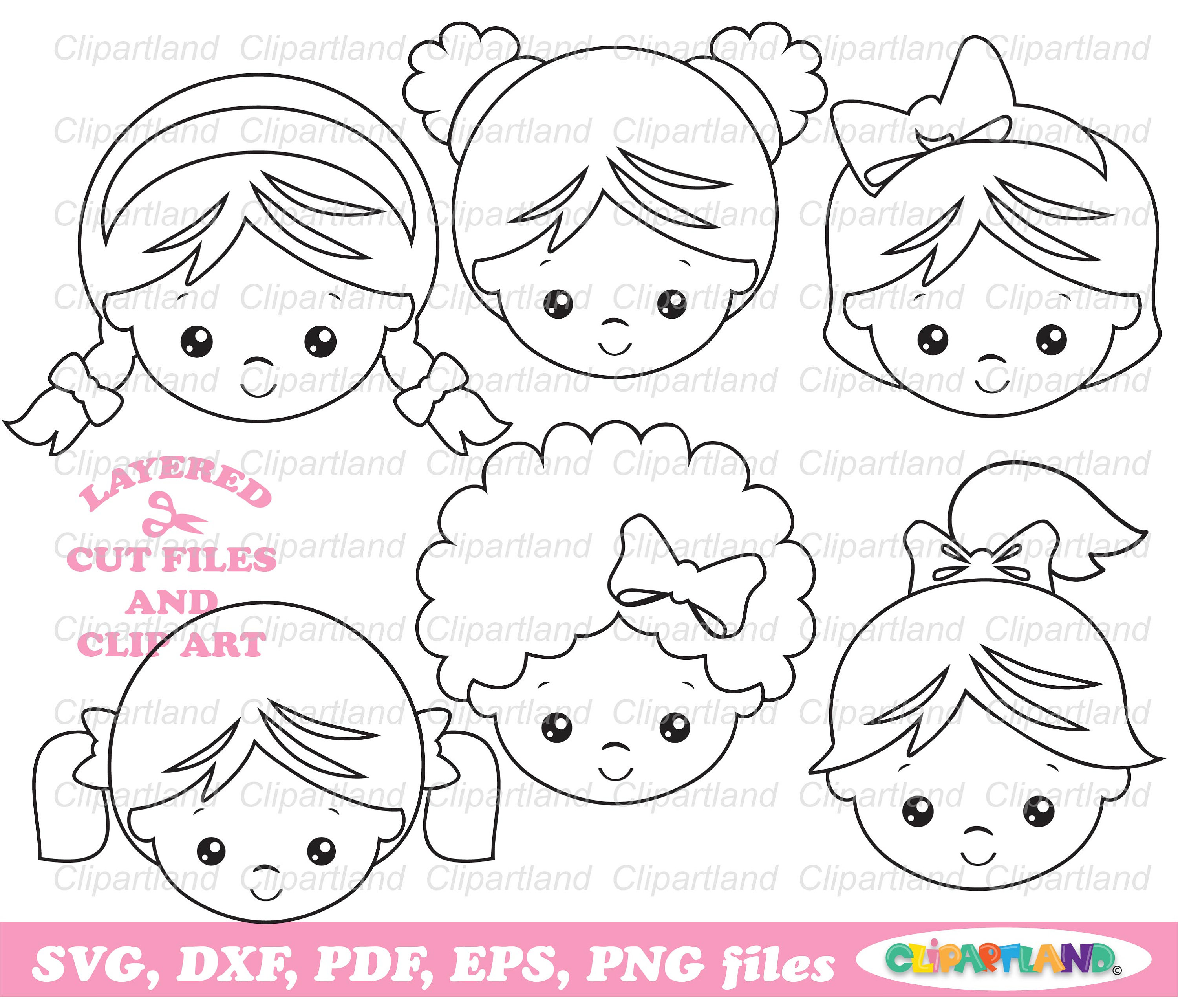 Girl Face Clipart SVG Files, Hairstyle Graphics (digital Download ...
