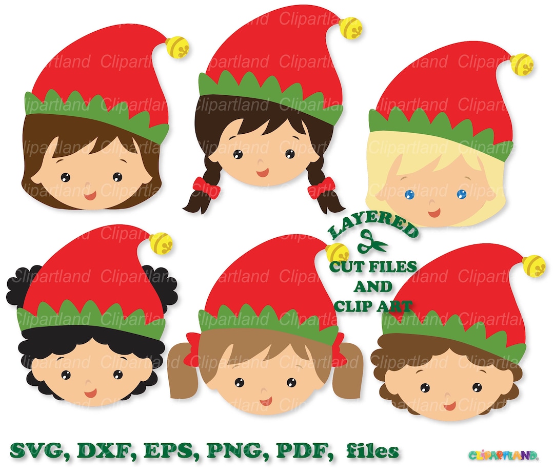 INSTANT Download. Cute Christmas Elf Girl Face Cut Files and Clip Art ...