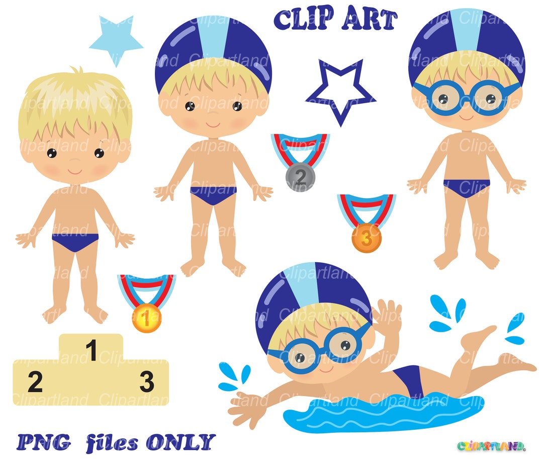 INSTANT Download. Cute Swimming Boyclip Art. Personal and Commercial ...