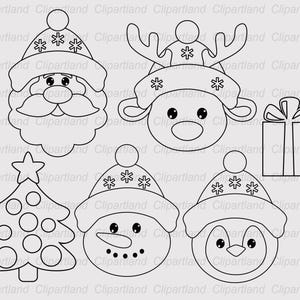 INSTANT Download. Cute Christmas Faces Bundle Cut Files and Clip Art ...