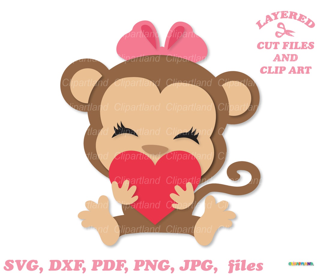 INSTANT Download. Cute Sitting Valentine Monkey Girl Svg Cut File and ...