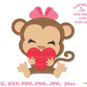 INSTANT Download. Cute Sitting Valentine Monkey Girl Svg Cut File and ...