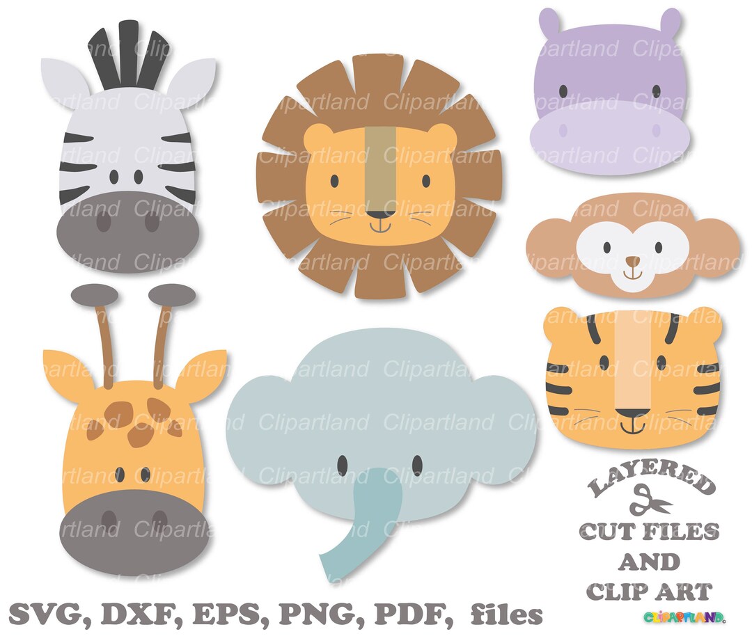 INSTANT Download. Cute Jungle Animal Face Svg Cut File and Clip Art. A ...