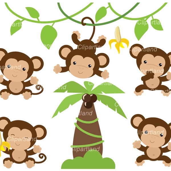 Monkey Clip Art - Etsy