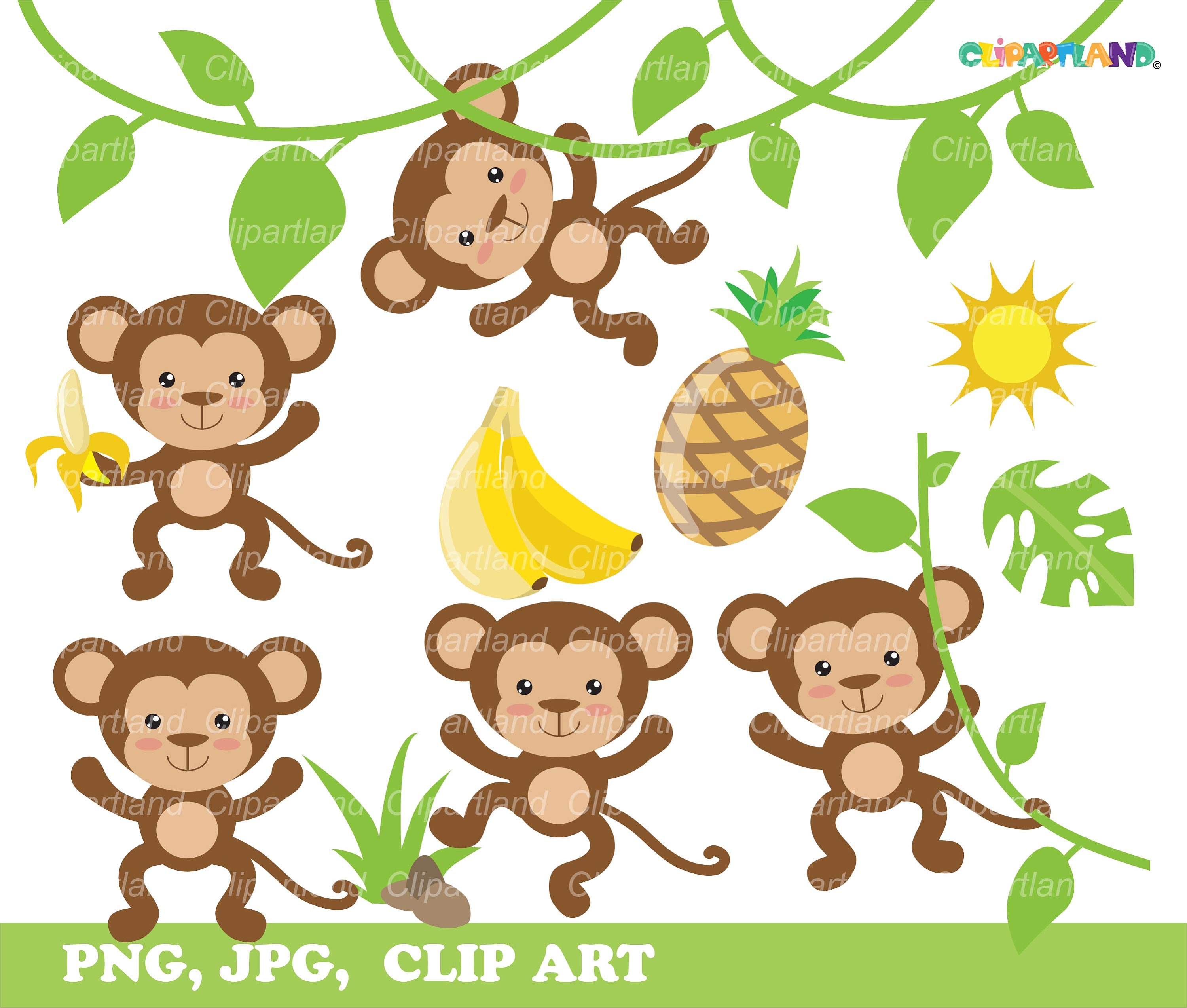 Clip Art & Image Files Paper, Party & Kids Monkey Images COMMERCIAL USE ...