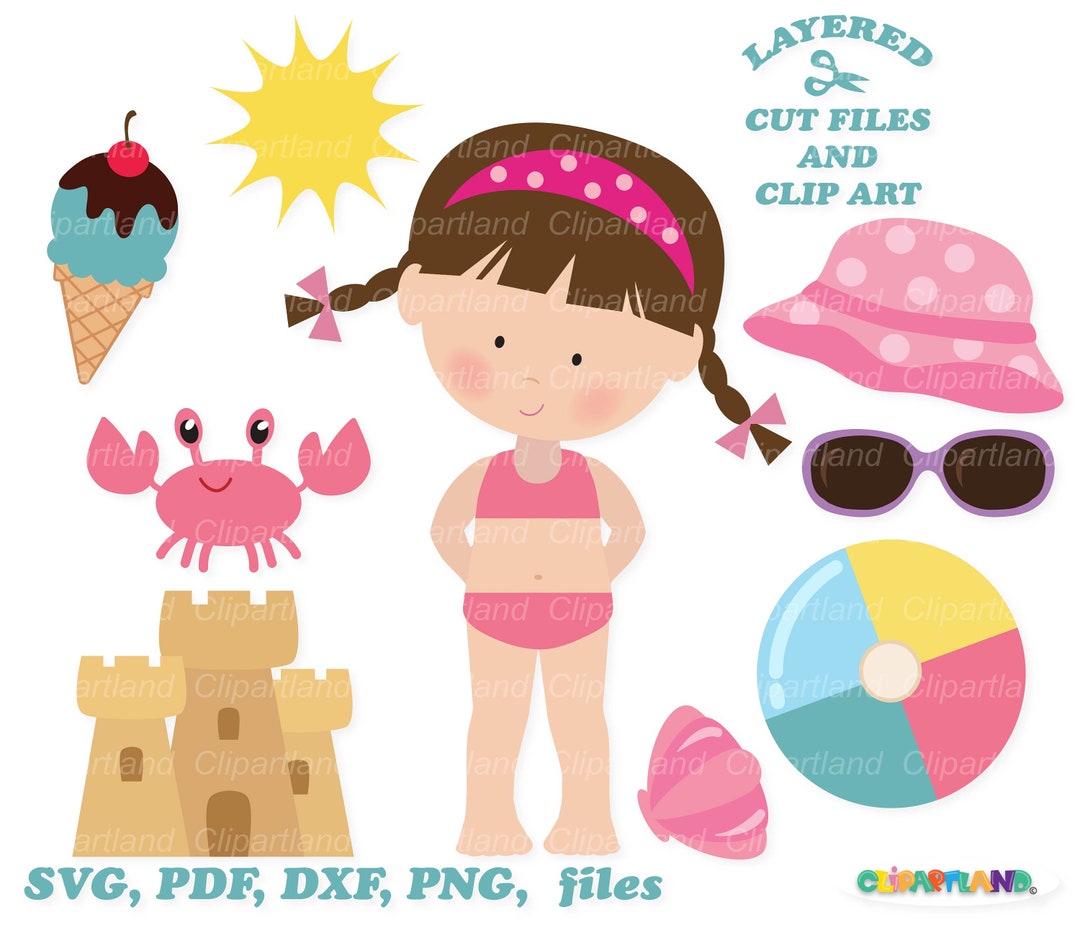 INSTANT Download. Cute Girl on the Beach Bundle Cut File and Clip Art ...