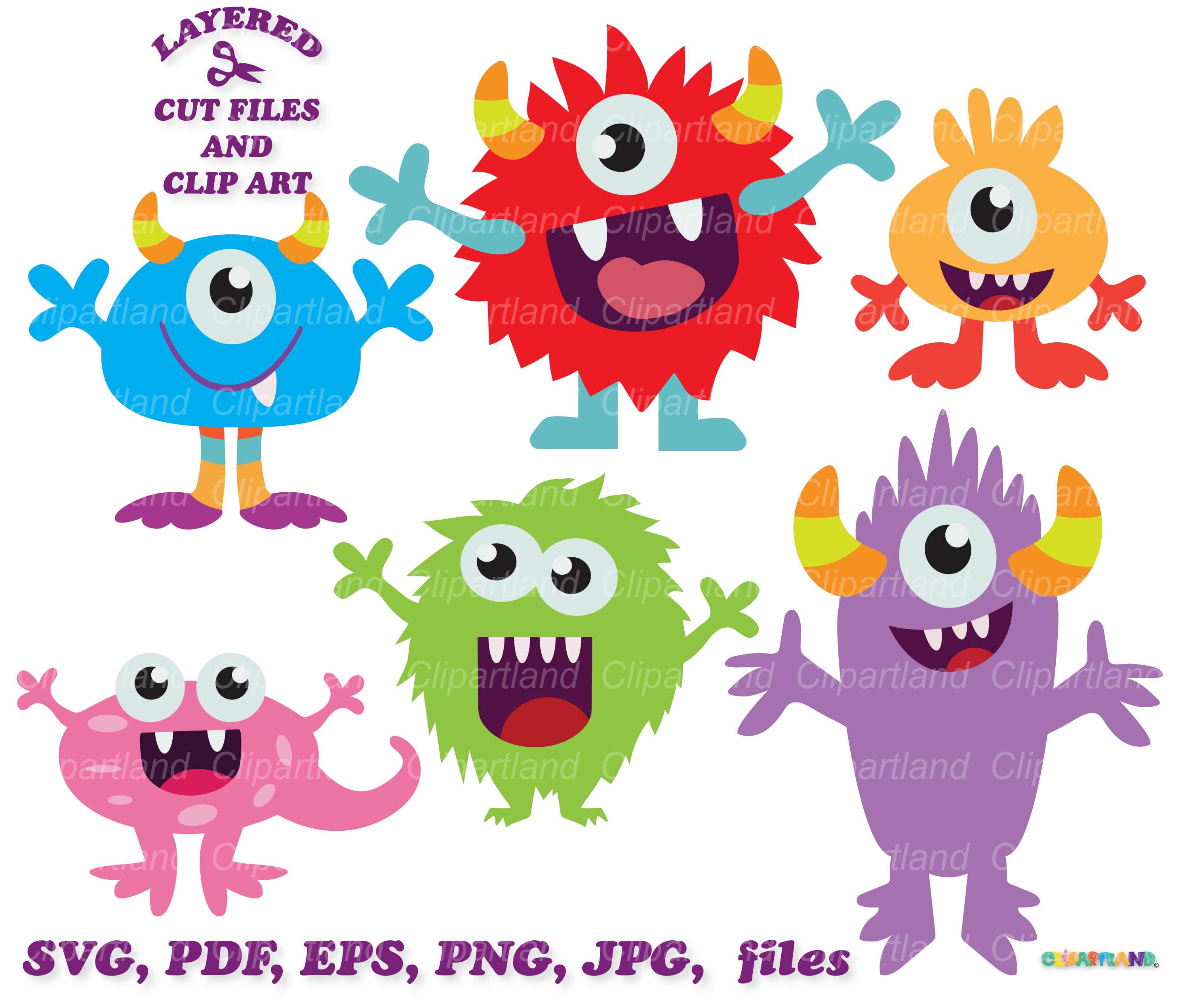Cute Monster Clipart & Cut Files, Cartoon Vector Graphics (digital ...