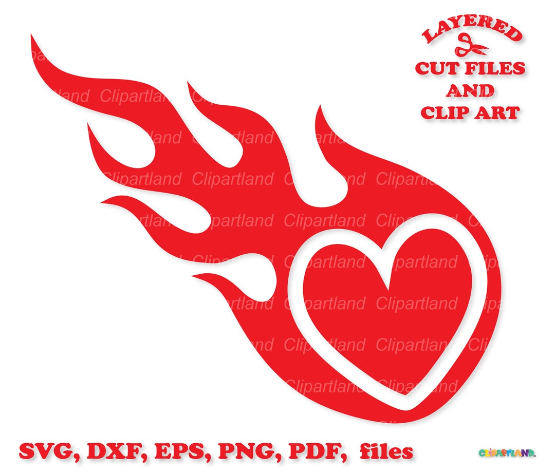 INSTANT Download. Cute Flaming Heart Cut File and Clip Art. Commercial ...